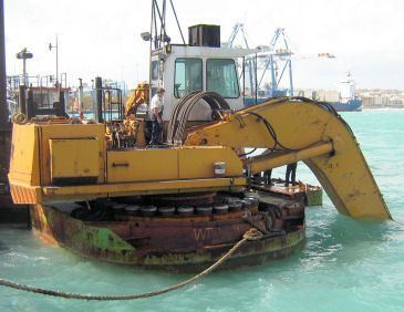Liebherr Dipper Dredger Mounted on Spud Barge - Dredge Brokers ...